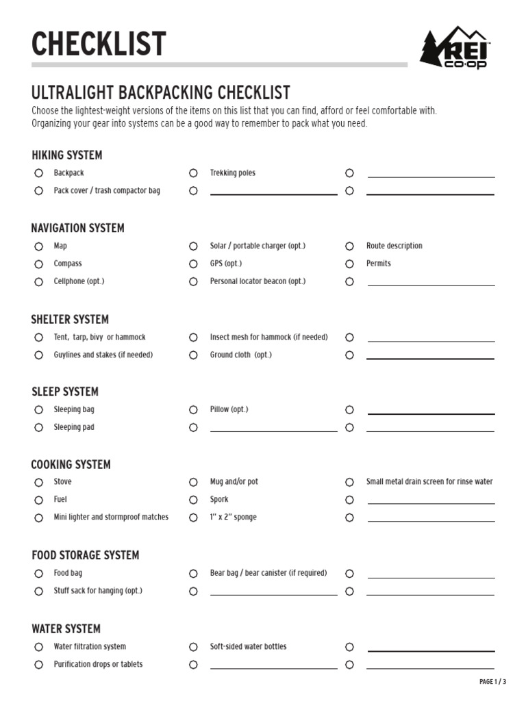 EA Ultralight Backpacking Checklist | PDF | Camping