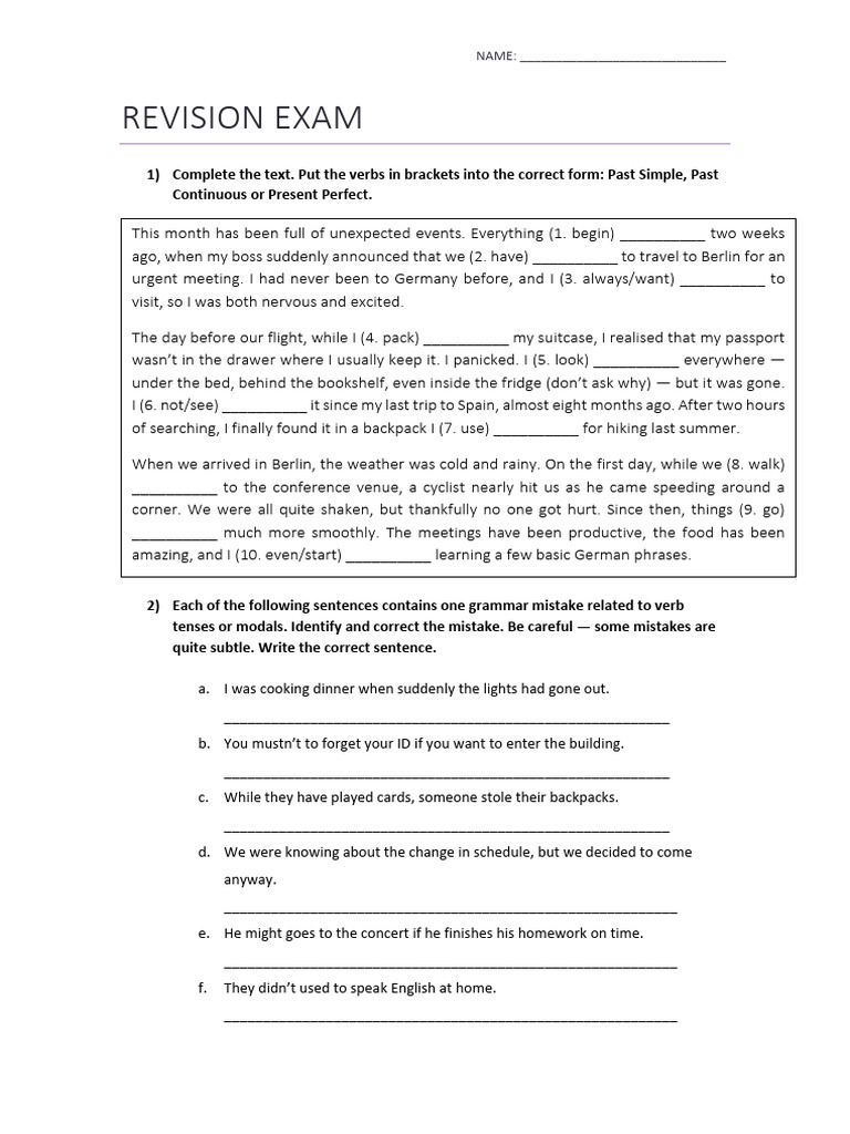 Revision Exam - Pre Pet - 250618 - 171234 | PDF | Verb | Syntax