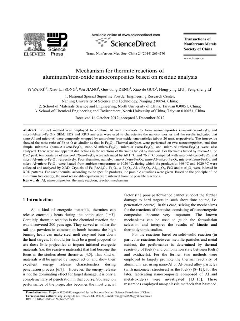 Wang Et Al, 2014 - Mechanism For Thermite Reactions of | PDF | Chemical ...