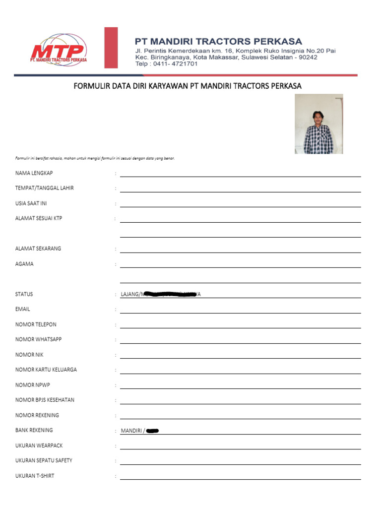 Formulir Data Diri Karyawan Baru | PDF