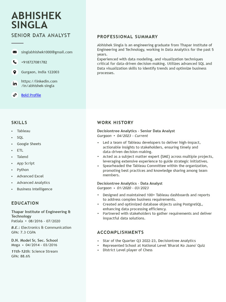 Abhishek Singla Resume | PDF | Analytics | Data
