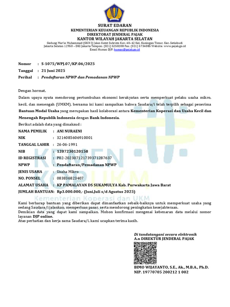 Pendaftaran Dan Pemadanan NPWP ANI NURAENI | PDF