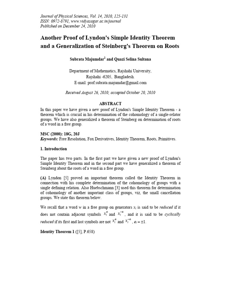 Another Proof of Lyndons Simple Identity | PDF | Group (Mathematics ...
