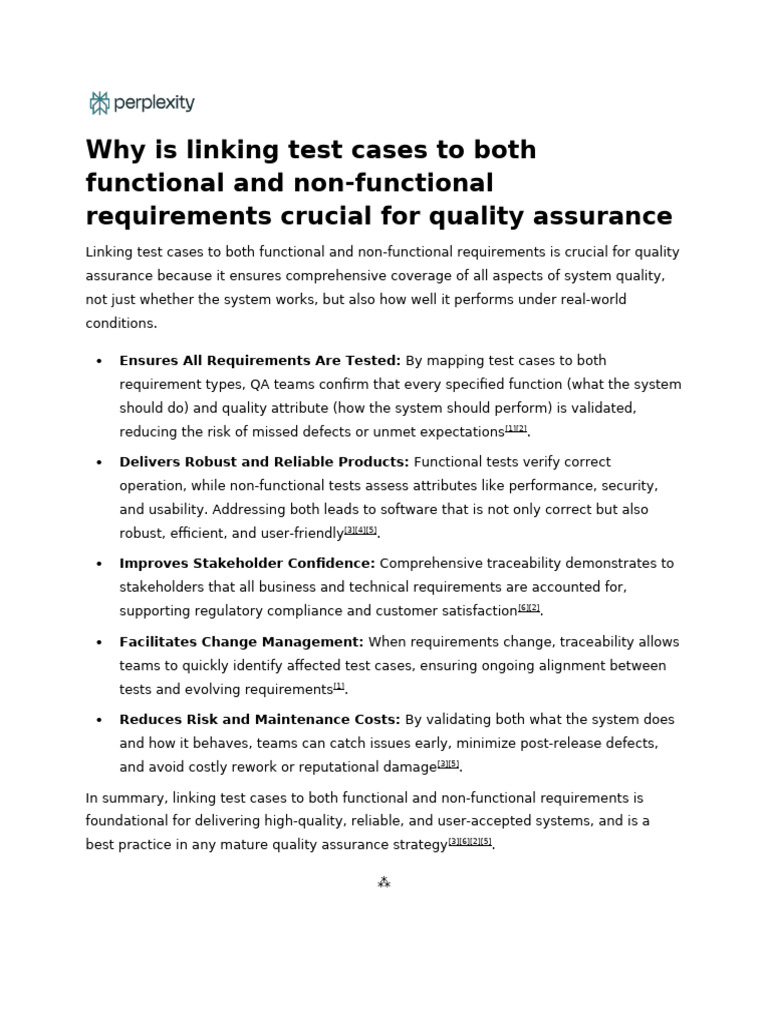 Why Is Linking Test Cases To Both Functional and N | PDF | Quality ...