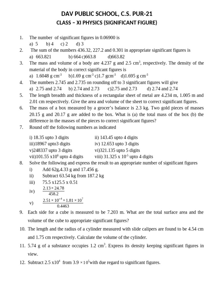 Significant Figures Practice Questions | PDF