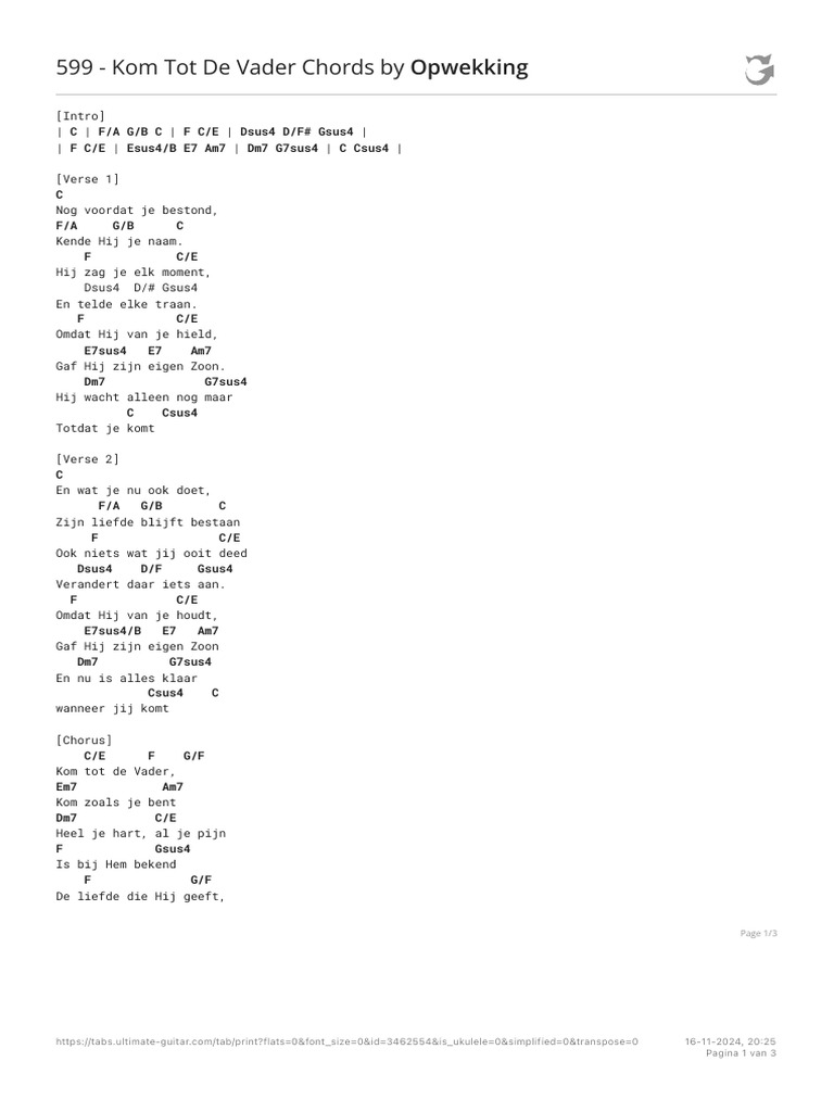 599 - Kom Tot de Vader Chords by Opwekkingtabs at Ultimate Guitar ...