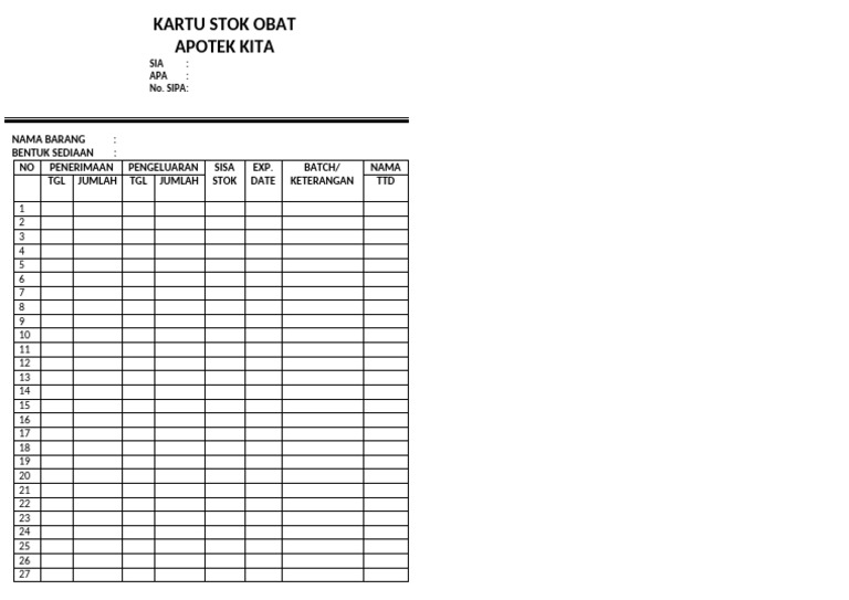 Contoh Kartu Stok Obat | PDF