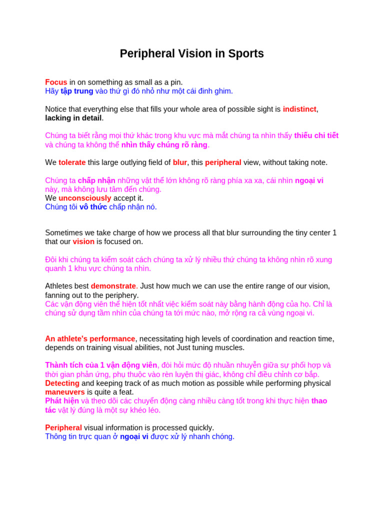 Peripheral Vision in Sports | PDF