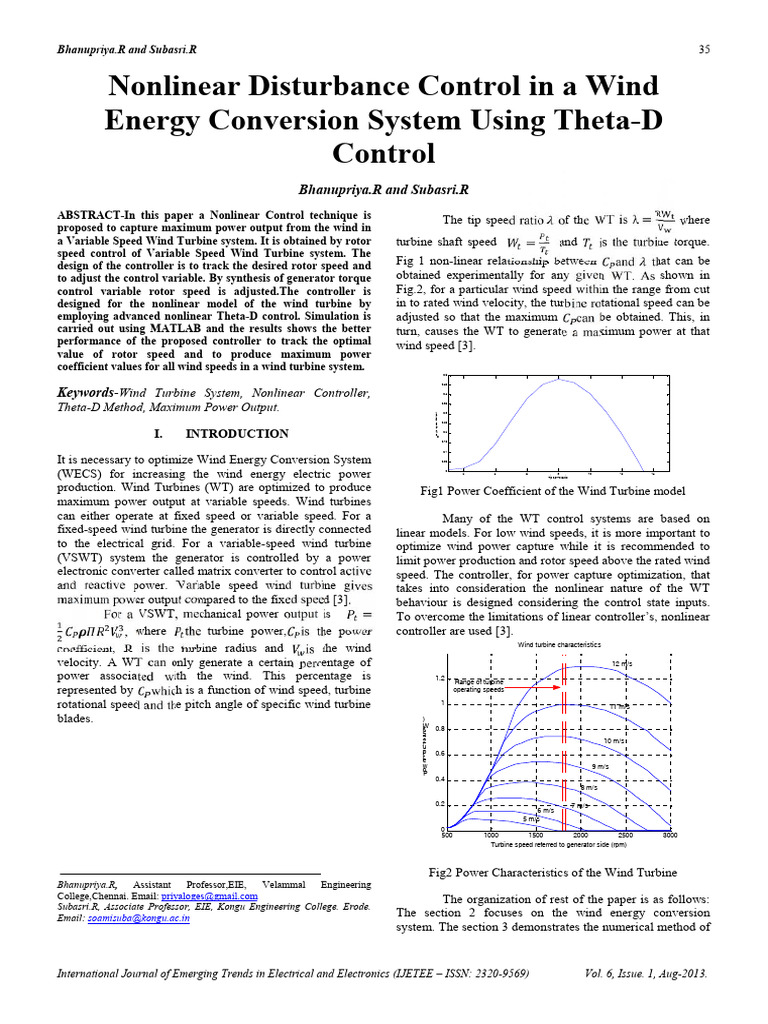 Nonlinear Disturbance Control In A Wind Energy Conversion System Using