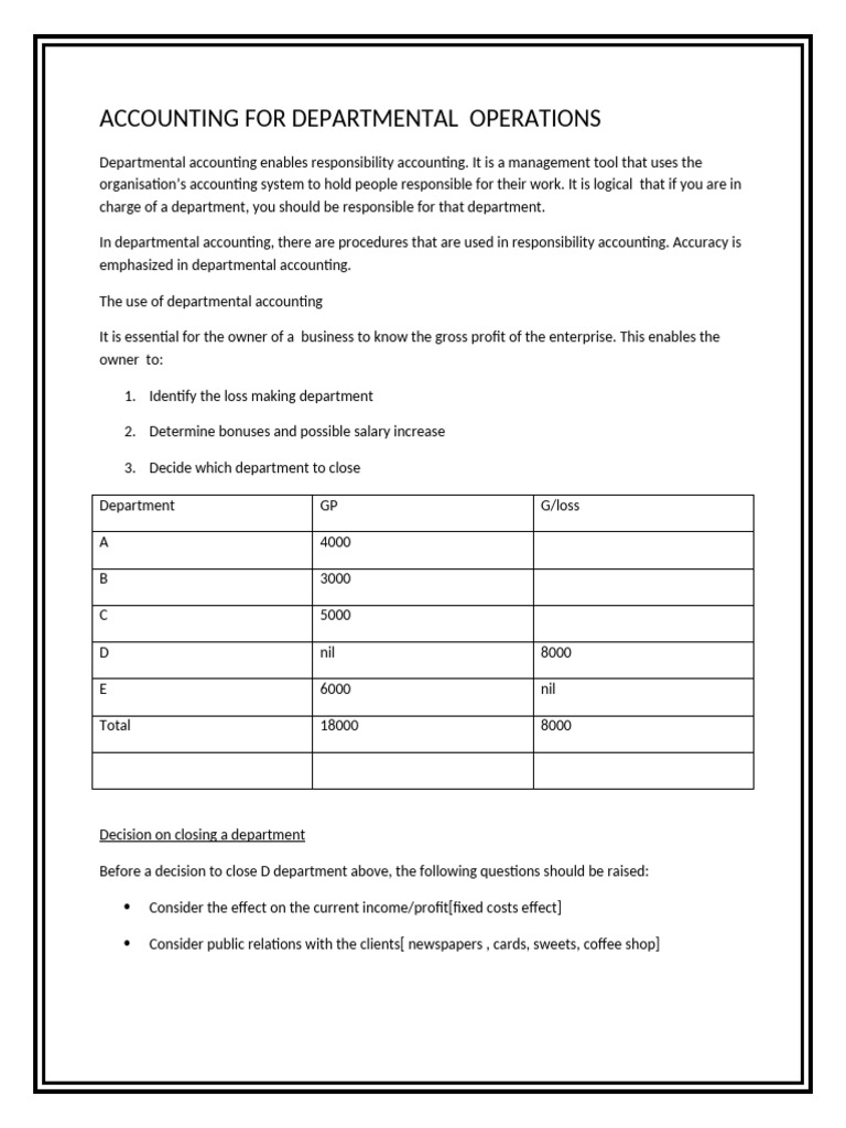 Departmental Accounting | PDF | Cost Of Goods Sold | Expense