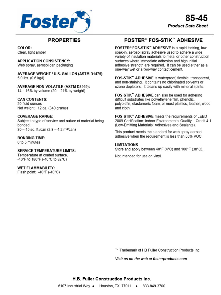 Foster PDS 85 45 R0921 NP | PDF | Adhesive | Polyolefin