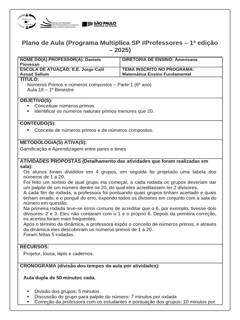 Plano de Aula Multiplica - DanielePiovesan | PDF