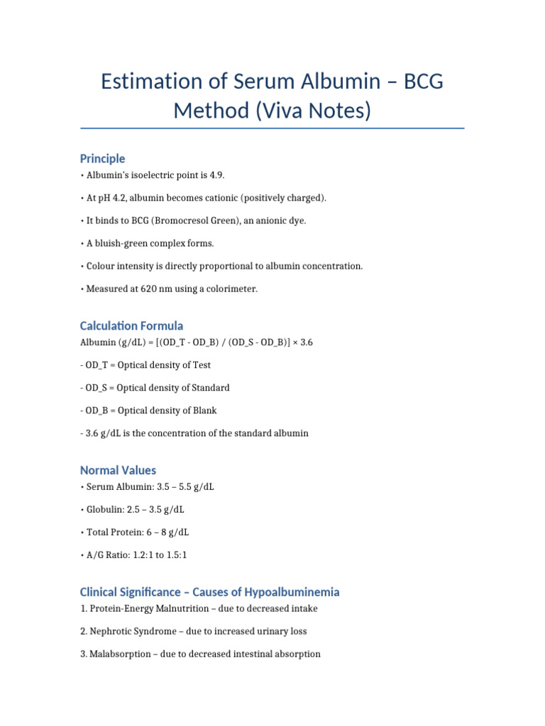 Serum Albumin Estimation via BCG Method | PDF