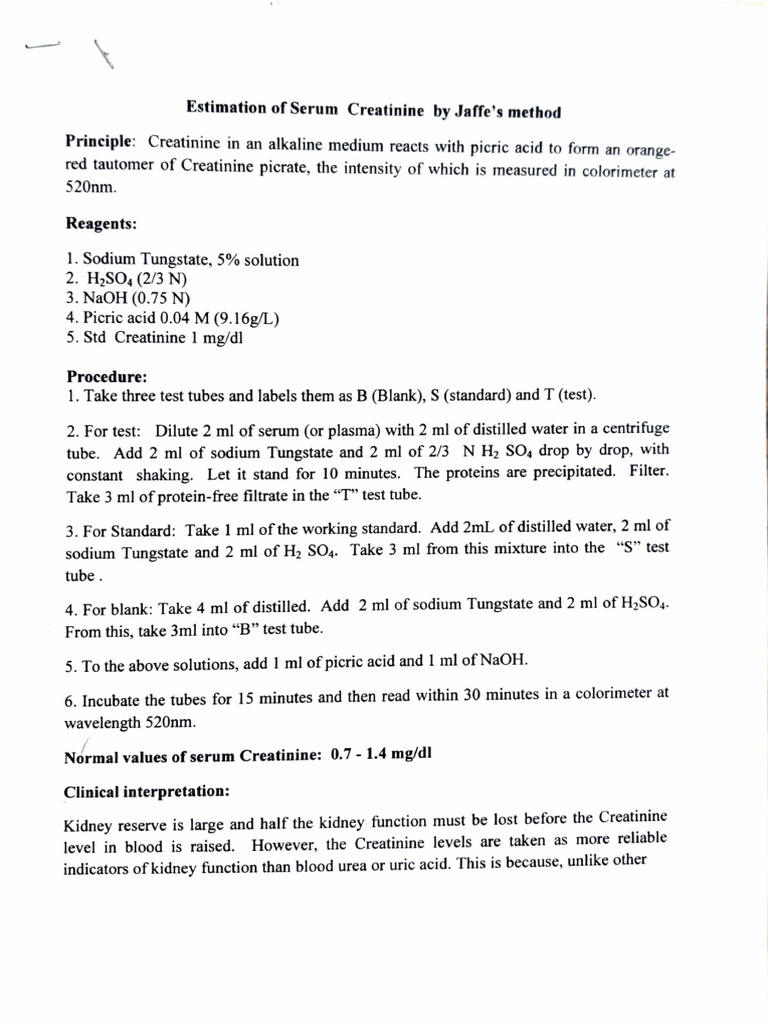 Creatinine Clearance Testing Method | PDF | Creatinine | Kidney