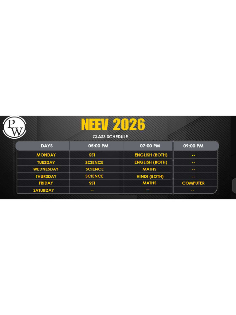 Class Schedule - Neev 2026 | PDF