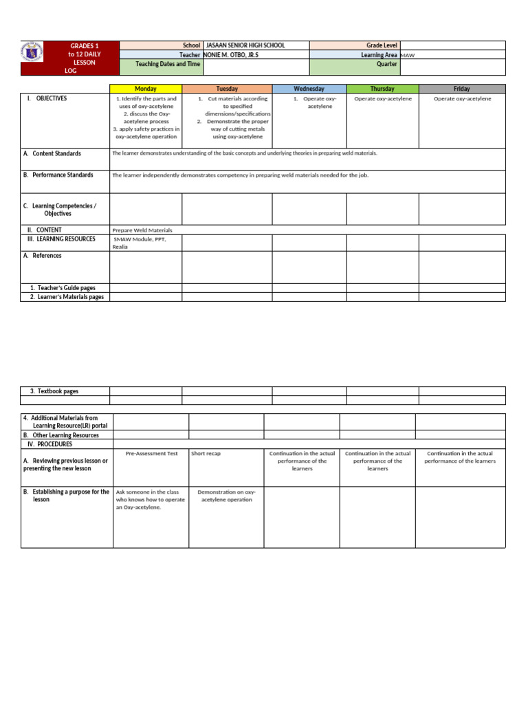 Smaw Weekly Lp-1st Week - First Week August | PDF | Learning | Behavior Modification