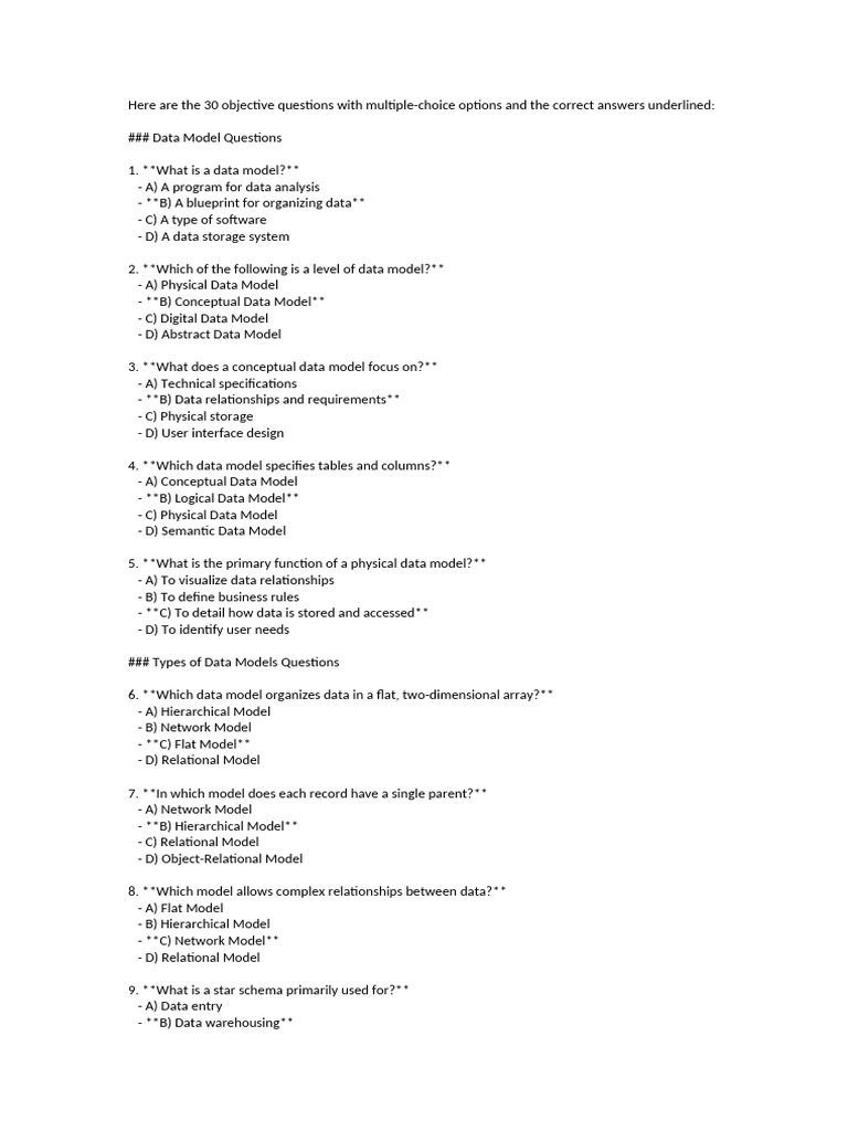 Here Are The 30 Objective Questions With Multiple | PDF | Data Model | Conceptual Model