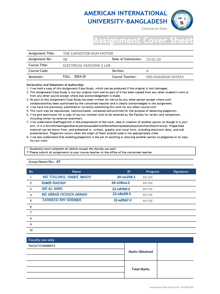 AIUB Assignment Cover Sheet | PDF | Plagiarism | Chess Theory