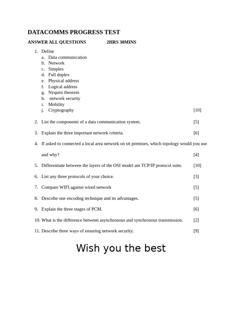 Data Communications Progress Test Guide | PDF