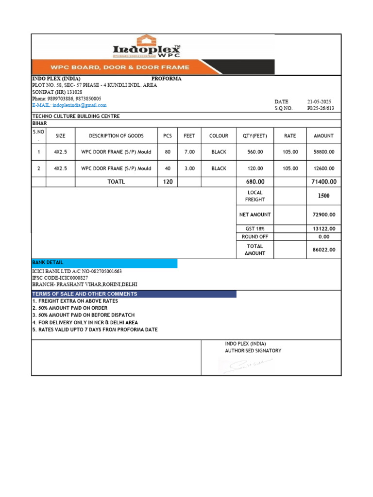 WPC Door Frame Proforma Invoice | PDF