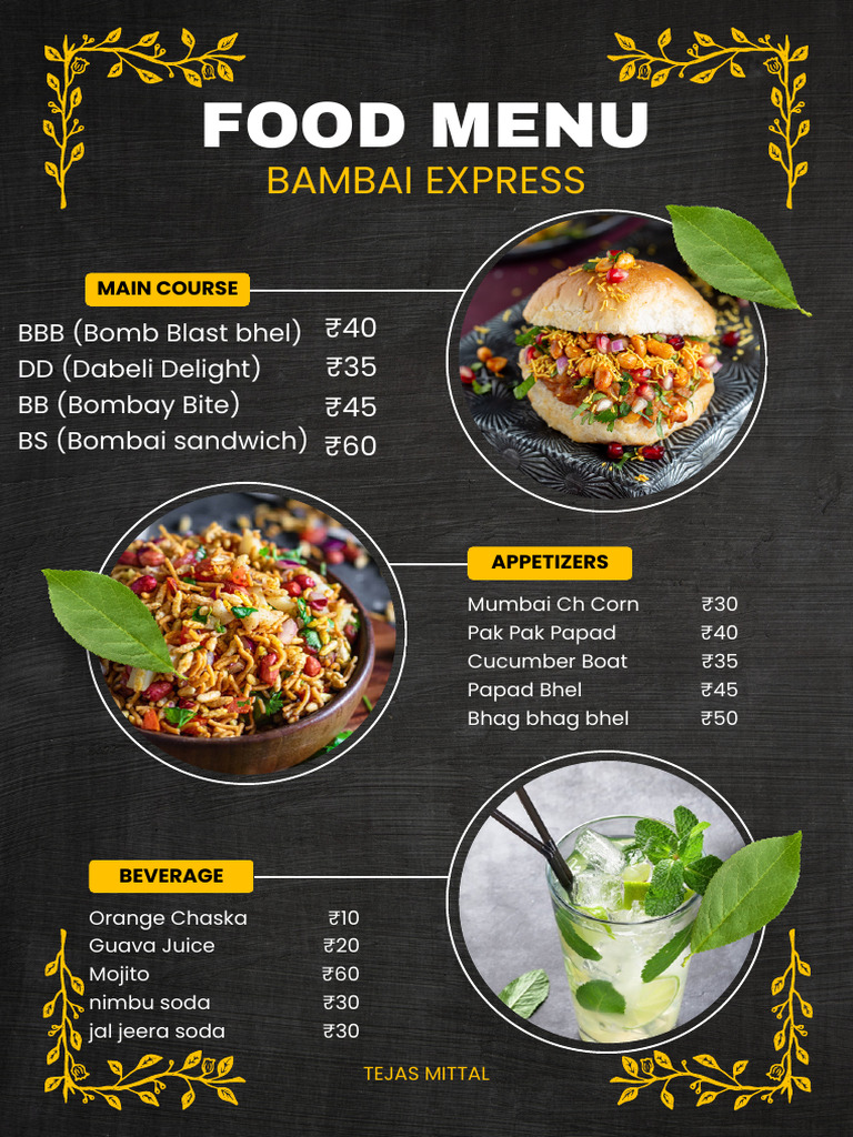 Yellow and Black Restaurant Food Menu | PDF