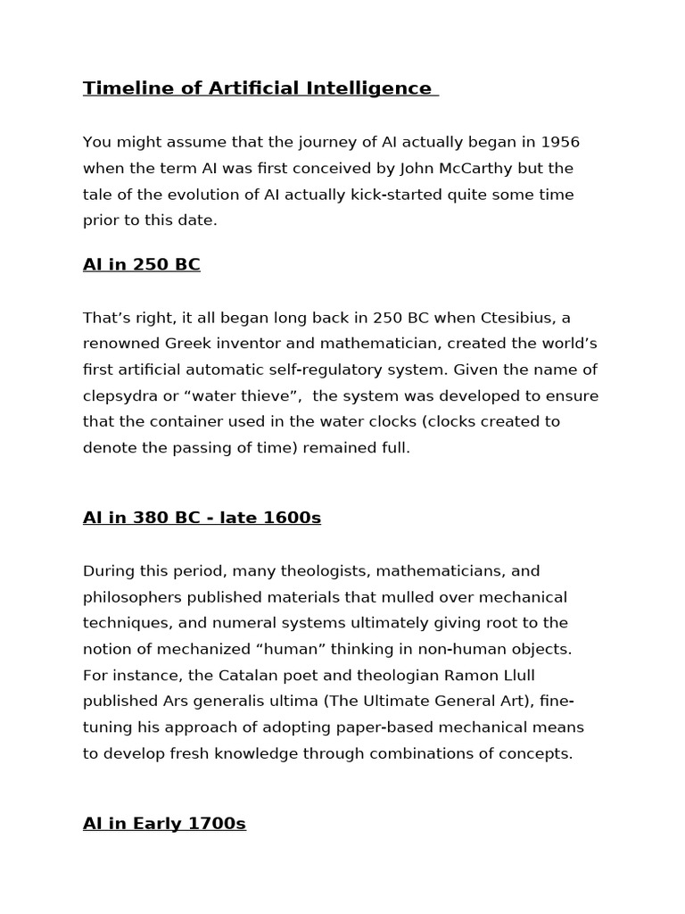 Timeline of Artificial Intelligence | PDF | Artificial Intelligence ...