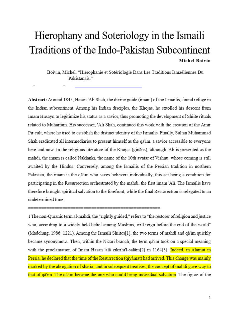 Michel Boivin - Hierophany and Soteriology in The Ismaili Traditions of ...