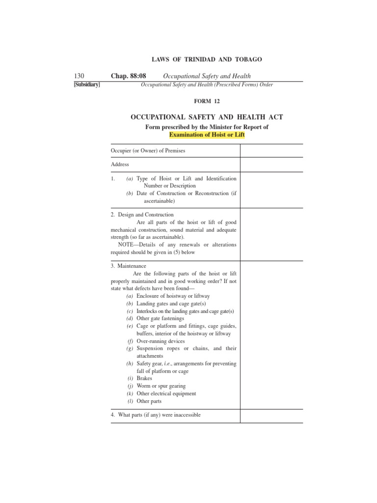 Hoist Examination Report Form - Trinidad | PDF | Elevator ...