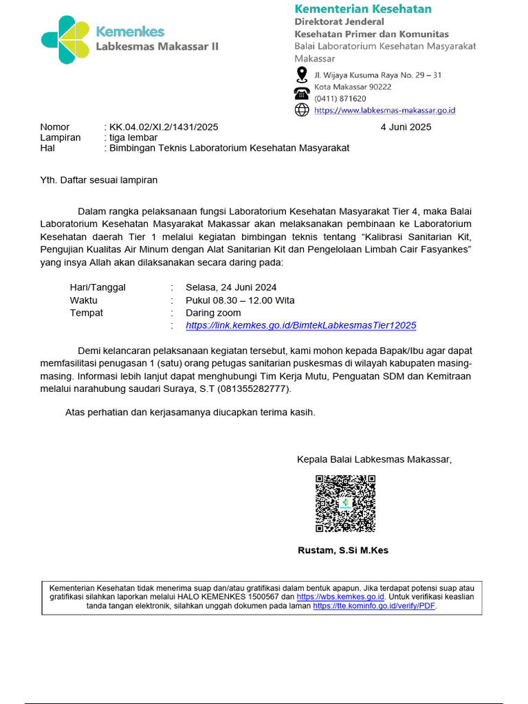 Surat Pelaksanaan Bimtek Tier 1 | PDF