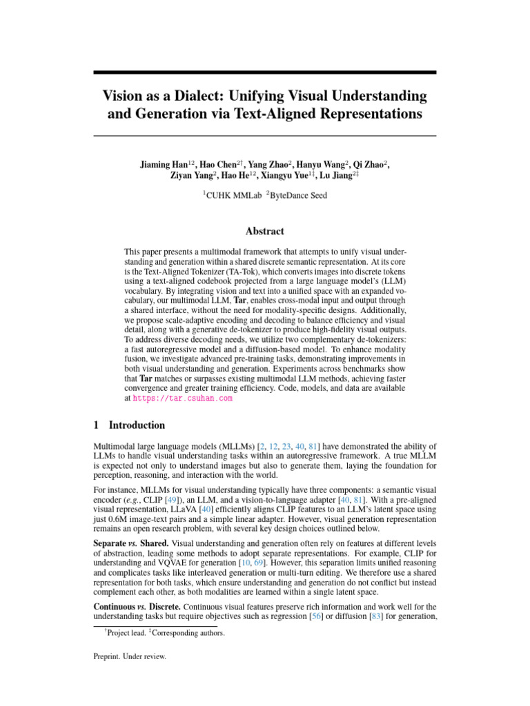 Han 等 - 2025 - Vision as a Dialect Unifying Visual Understanding and Generation via Text-Aligned ...