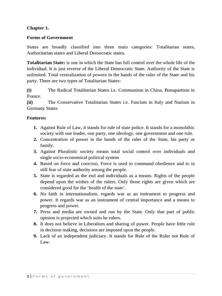 Ch. 1 Revised Notes On Forms of Government-2 | PDF | Authoritarianism ...