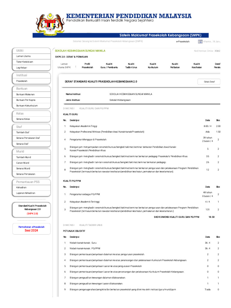 Sistem Maklumat Prasekolah Kebangsaan | PDF