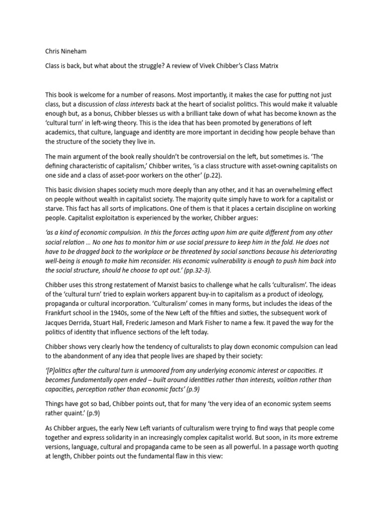 Chris Nineham - Class Is Back, But What About The Struggle - A Review ...
