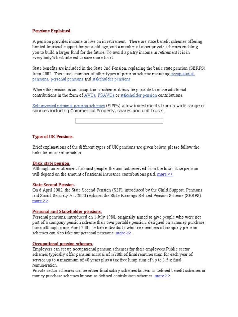 Pensions Explained.: Occupational Pensions Personal Pensions ...