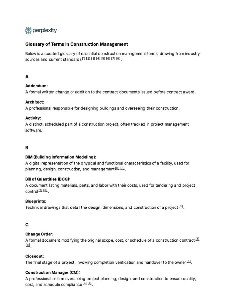 Construction Management Terms Glossary | PDF | Construction Management ...