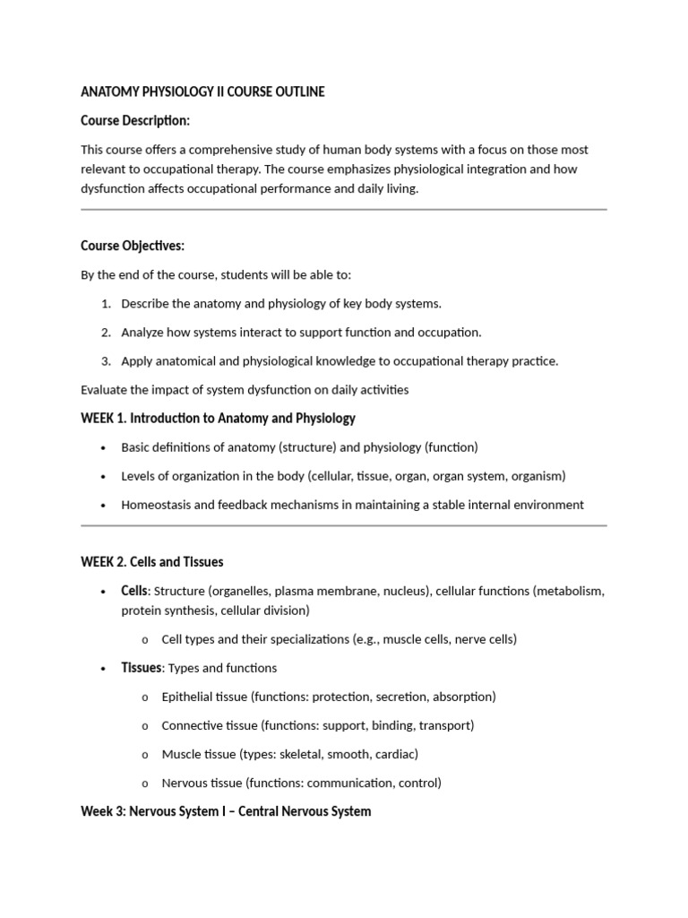 Anatomy and Physiology Course Outline | PDF | Autonomic Nervous System ...