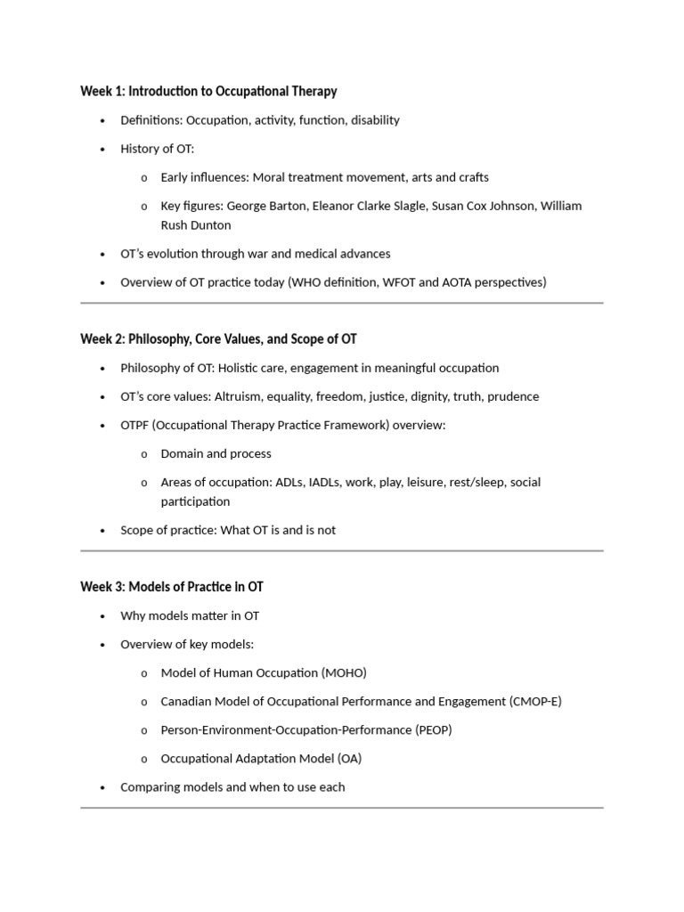 Fundamentals of Occupational Therapy Course Outline | PDF ...