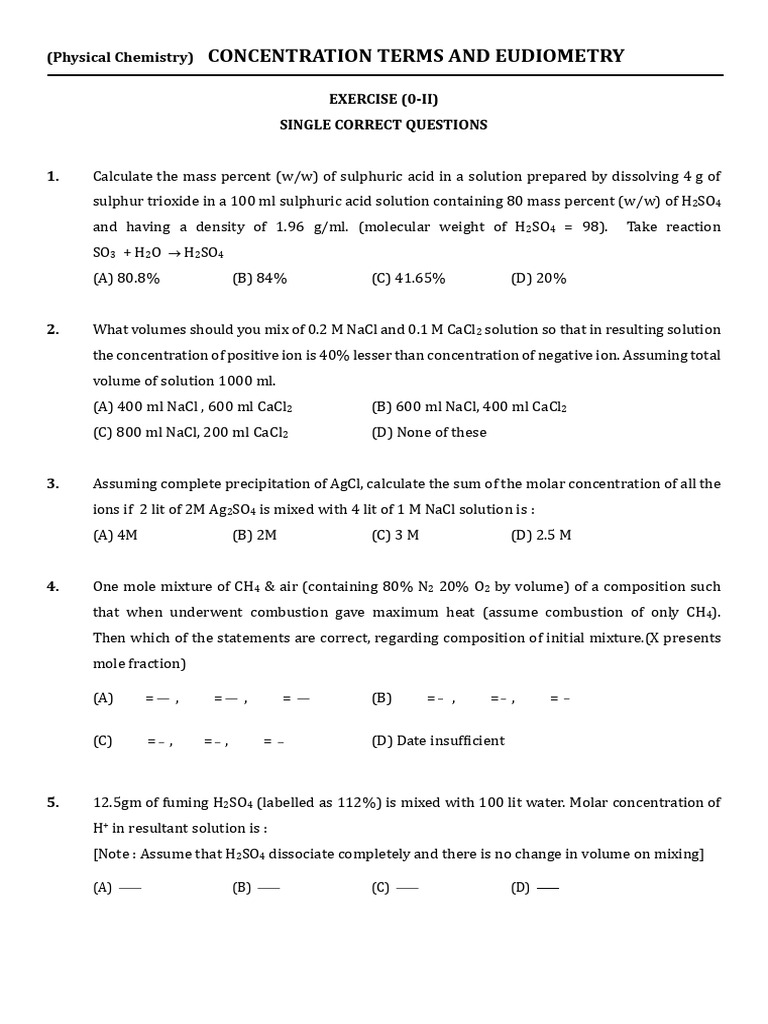 Concentration Terms (Advanced) | PDF | Mass Concentration (Chemistry) | Materials