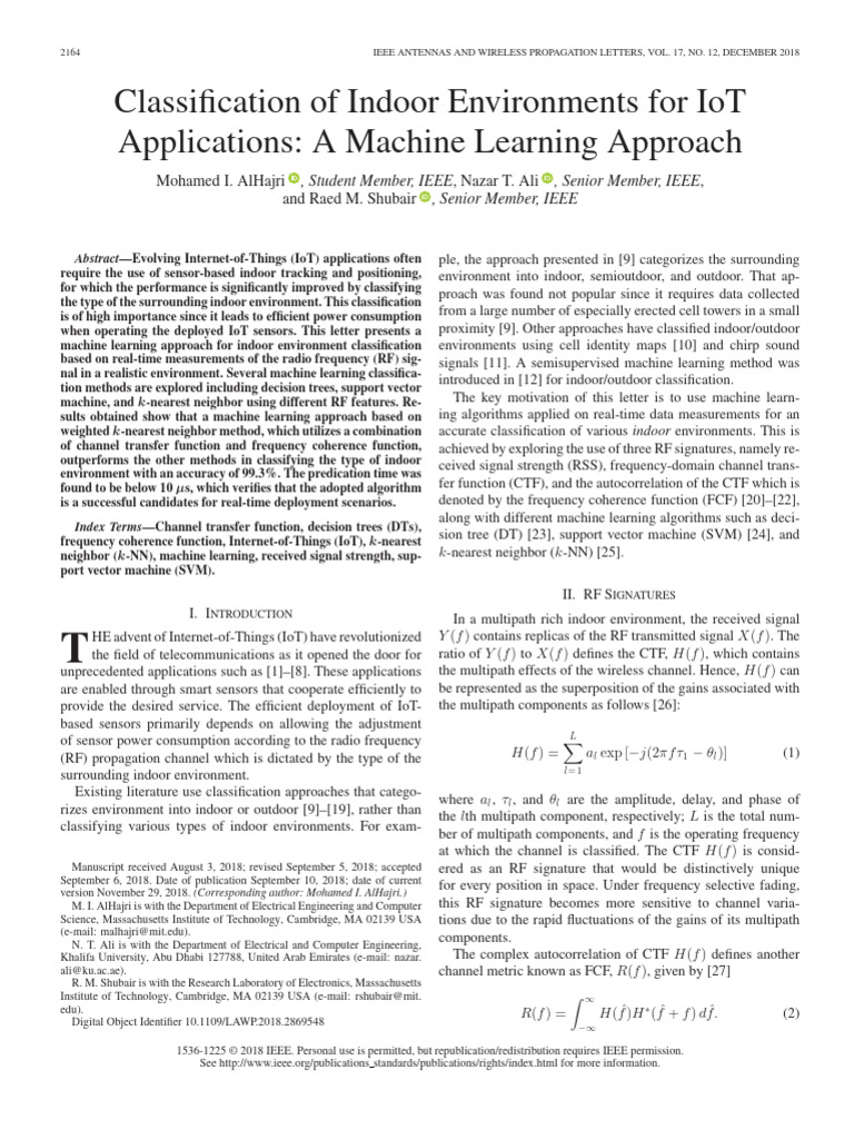 Classification of Indoor Environments For Iot Applications: A Machine Learning Approach | PDF ...