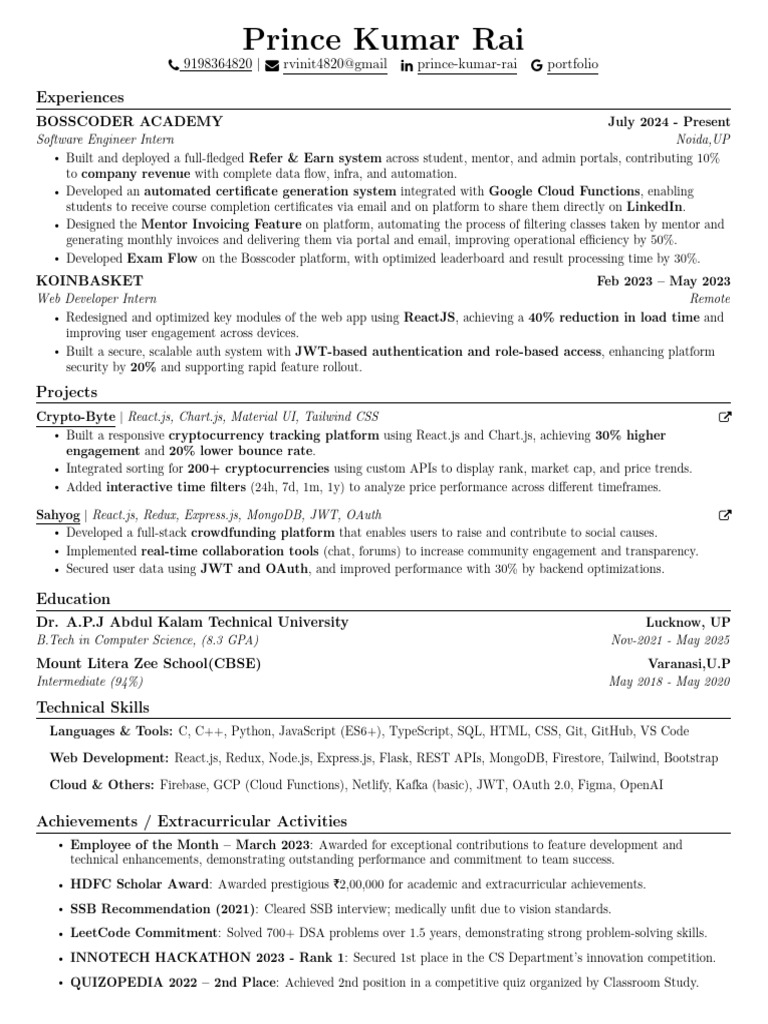 Prince Kumar Rai Resume | PDF | Computing | Information Technology