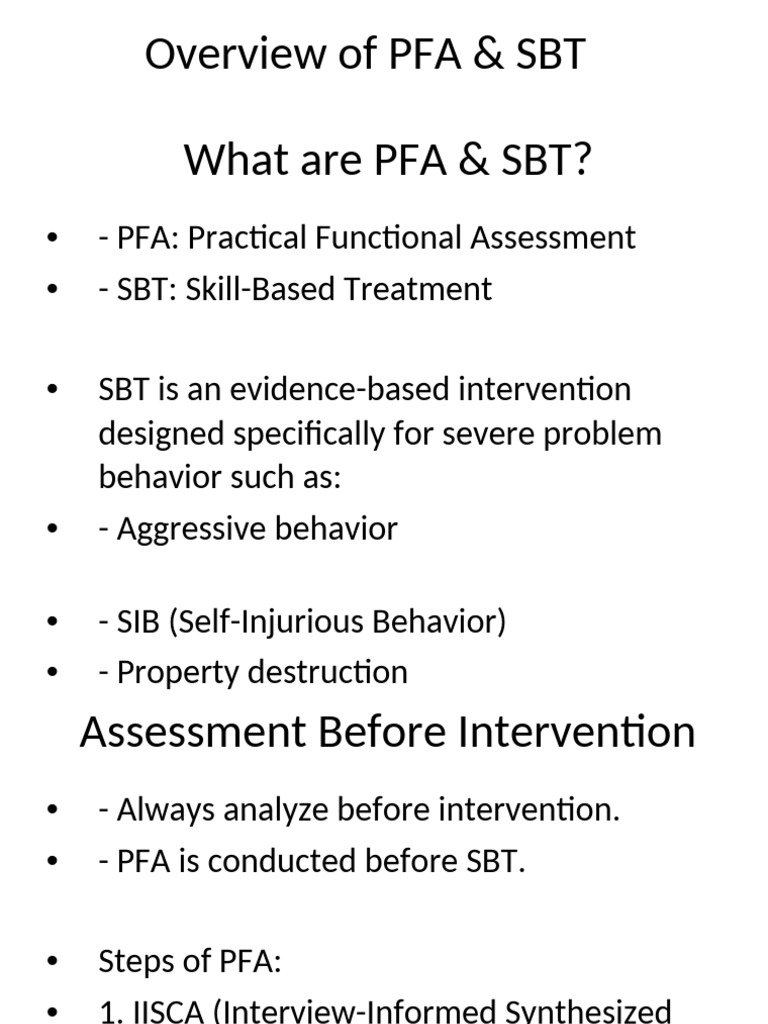 PFA SBT Detailed Presentation | PDF