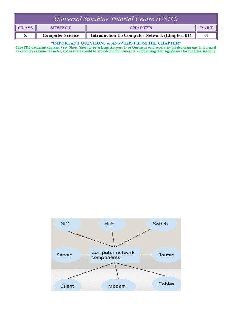 USTC Class 10 SEBA COMP SC 01 Introduction To Computer Network Part 01 | PDF | Computer Network ...