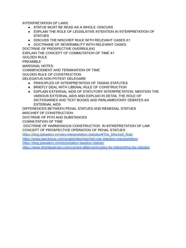 Key Principles of Statutory Interpretation | PDF