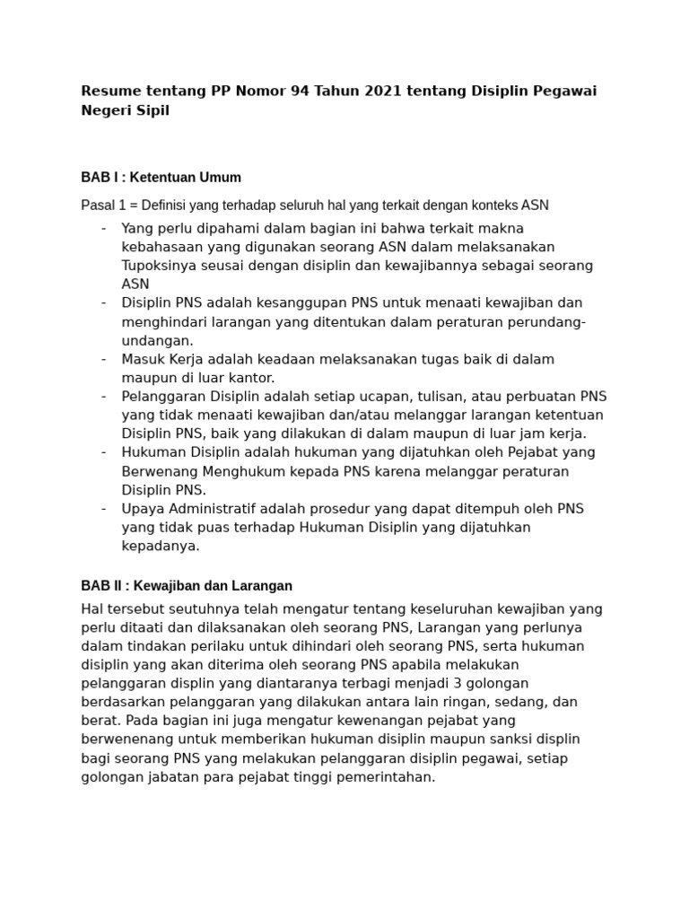 PP 94 Tahun 2021 Disiplin Pegawai | PDF