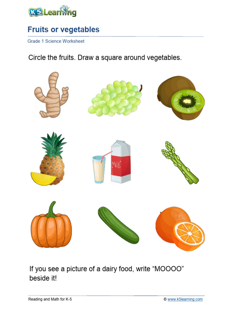 Grade 1 Fruits and Vegetables Worksheet | PDF
