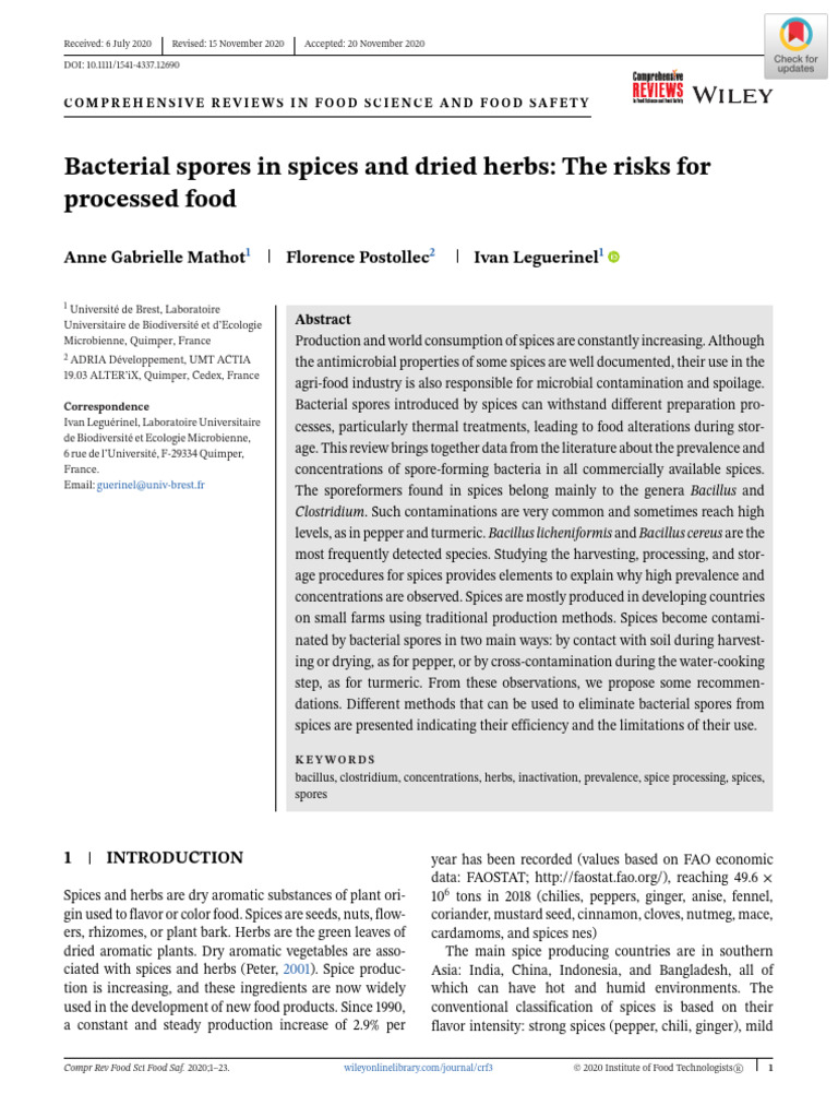 Spore-Forming Bacteria in Spices | PDF | Bacillus | Spice