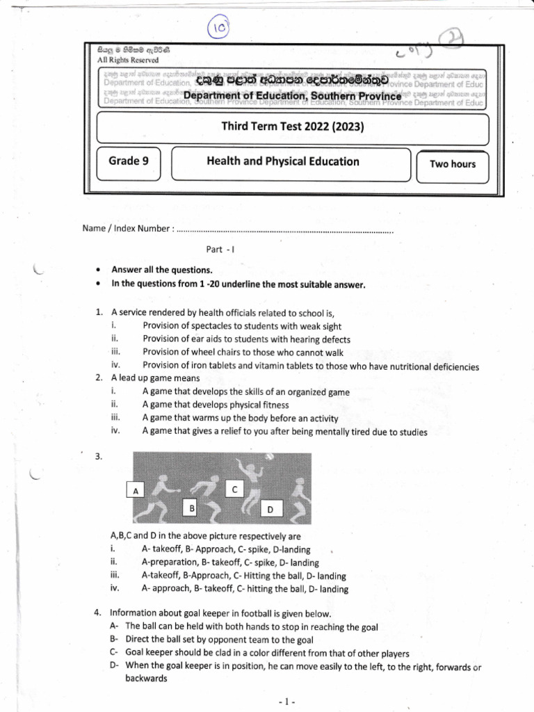Grade 9 Health Third Term Test 2022 | PDF