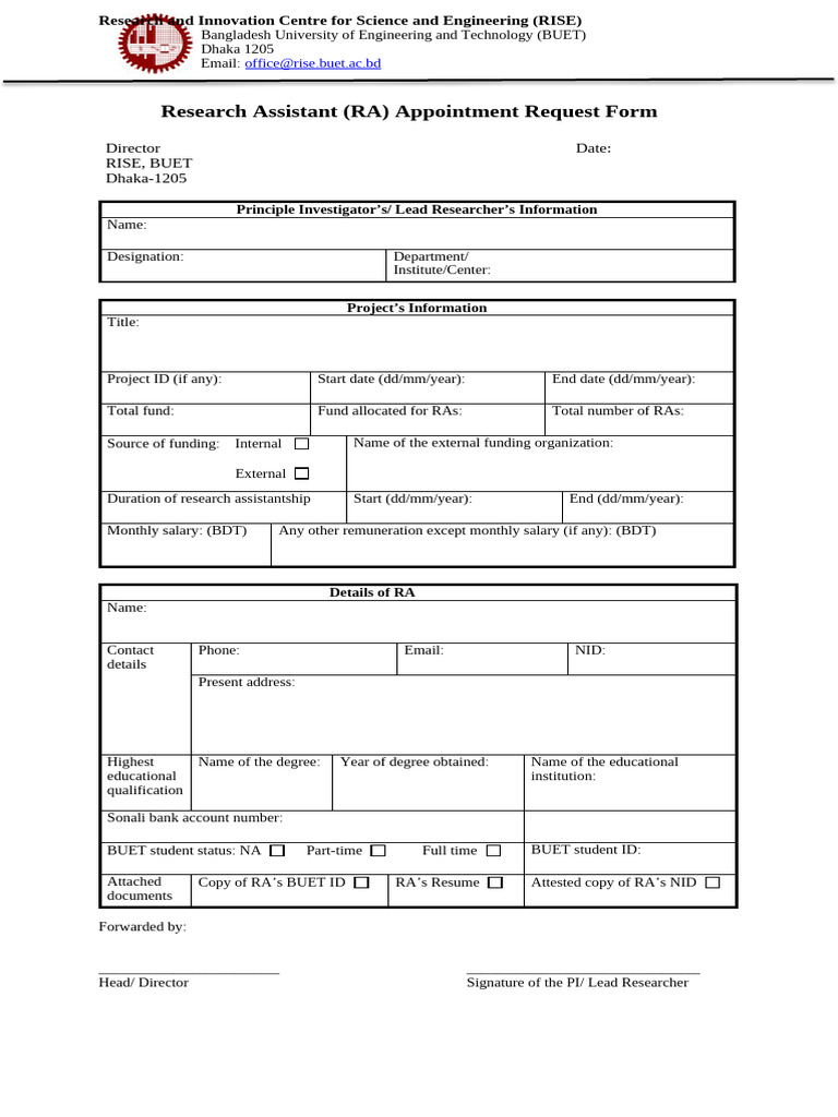 RA Appointment Request Form | PDF