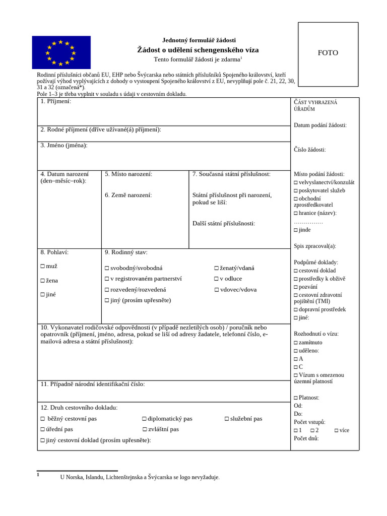 Czech Application Form For 90days in Czechia | PDF