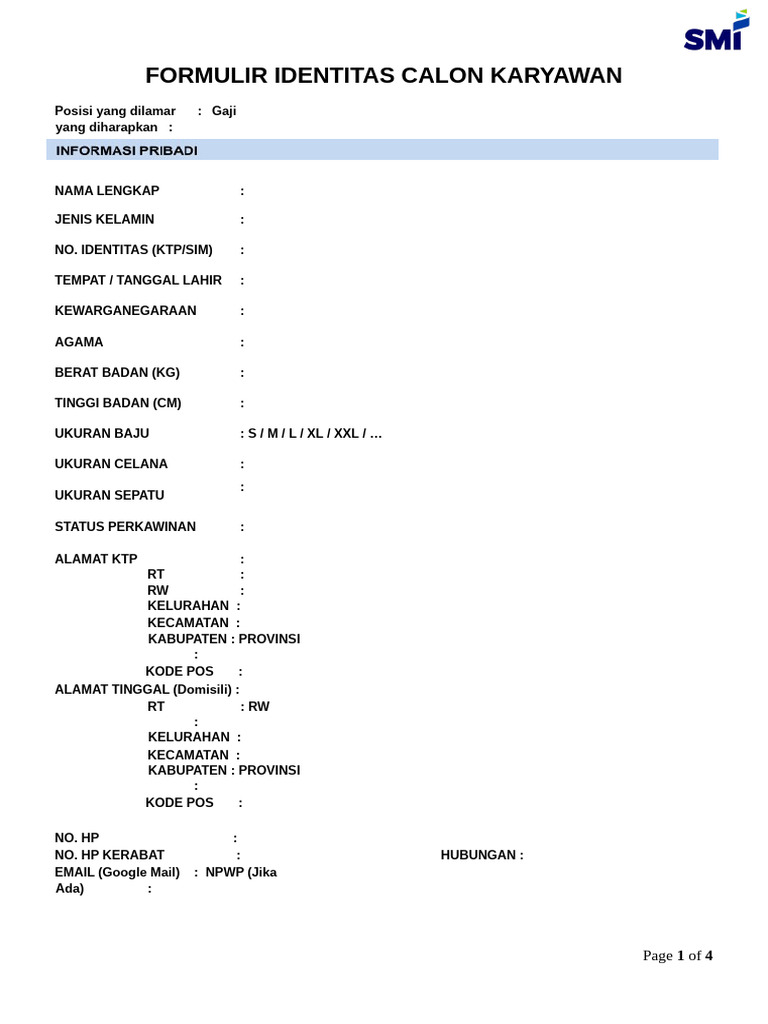 Formulir Data Diri | PDF
